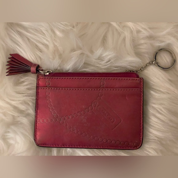 Coach | Bags | Coach Raspberry Leather Embossed Keychain Zipper Card ...